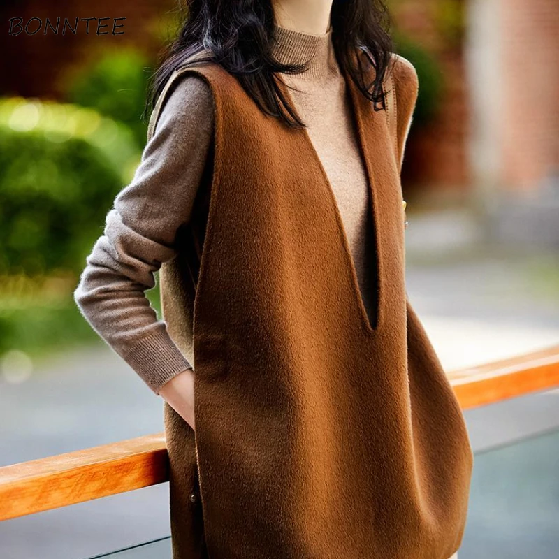 Vests-Women-Autumn-Outerwear-Trendy-Vintage-Solid-V-neck-Simple-Ulzzang ...