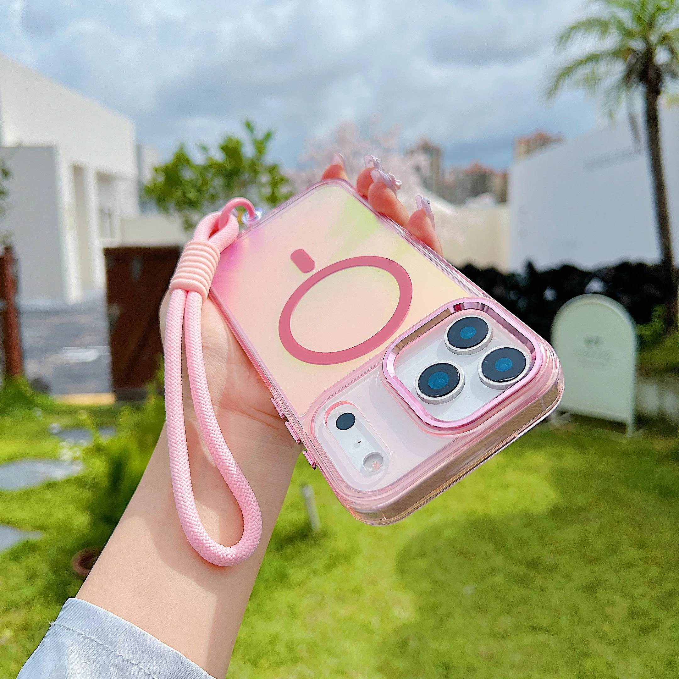 Fashion Laser Gradient Clear Magnetic Lanyard Shockproof Magsafe Phone ...