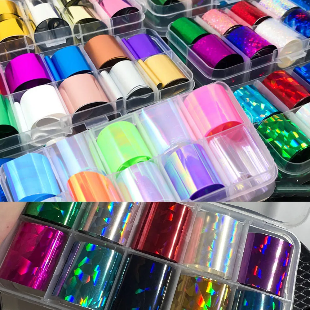 10 Rolls Nail Transfer Foil Paper Stickers Set Holographic Flowers ...