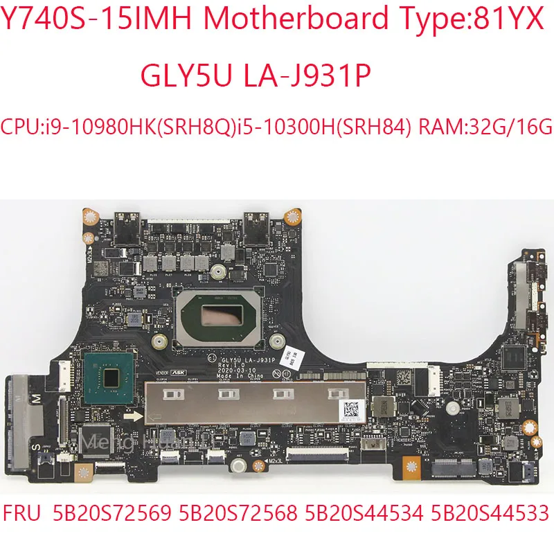 LA-J931P-Y740S-15IMH-Motherboard-5B20S72569-5B20S72568-5B20S44534 ...