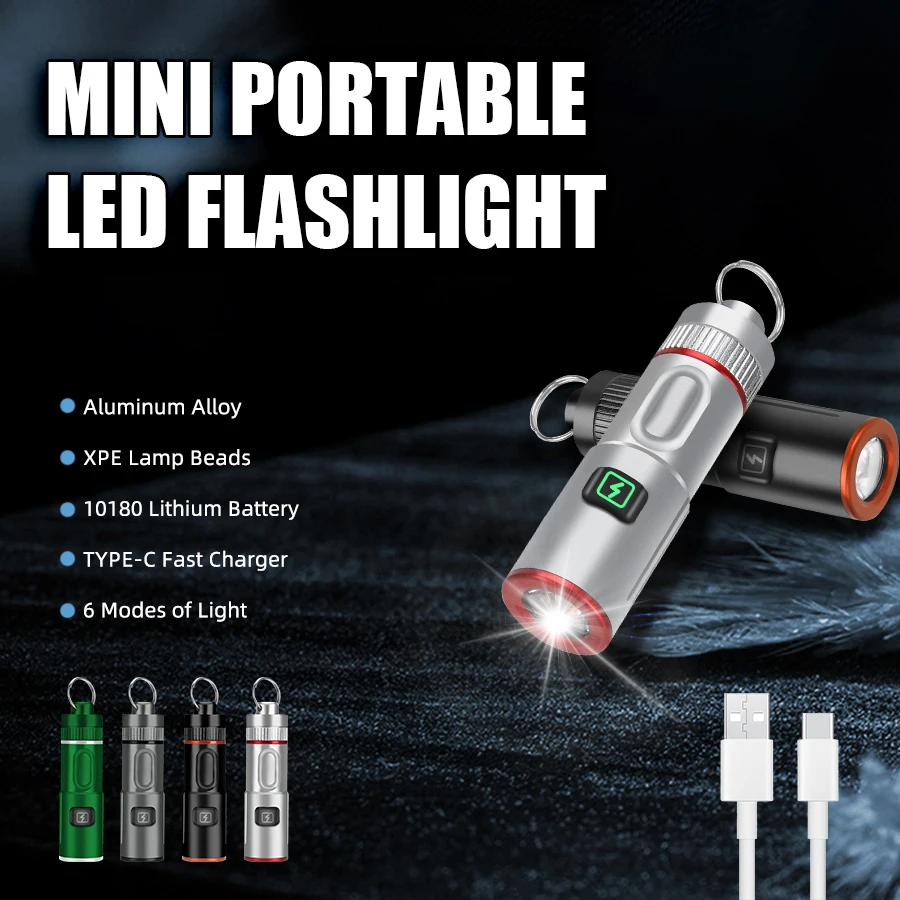 Ultra-Bright-1000LM-Mini-LED-Flashlight-Keychain-Light-Built-in-Battery ...