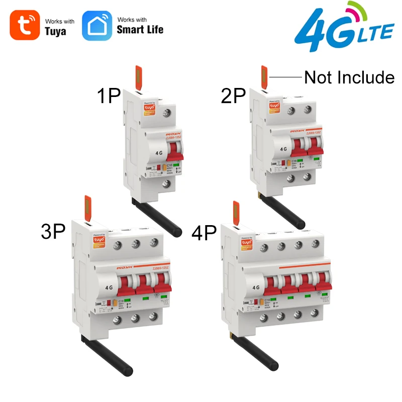 Tuya Smart Life 1 2 3 4 Phase Din Rail,4G LTE SIM Card Circuit Breaker ...