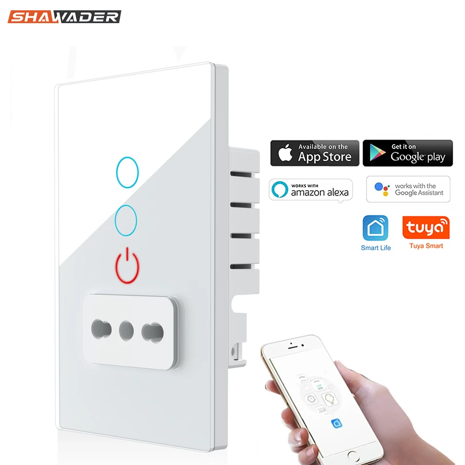 Shawader Tuya Wifi Smart Light Switch Italy Wall Socket Glass Panel ...