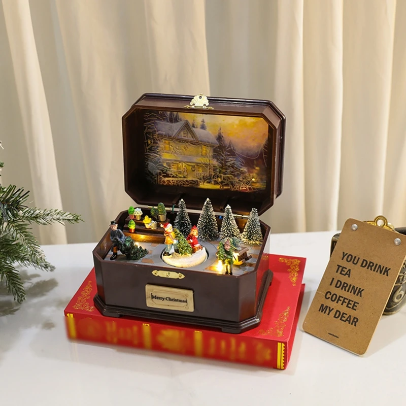 Christmas Led Music Box Train Doll Rotated Xmas Ornament Crafts Decor ...