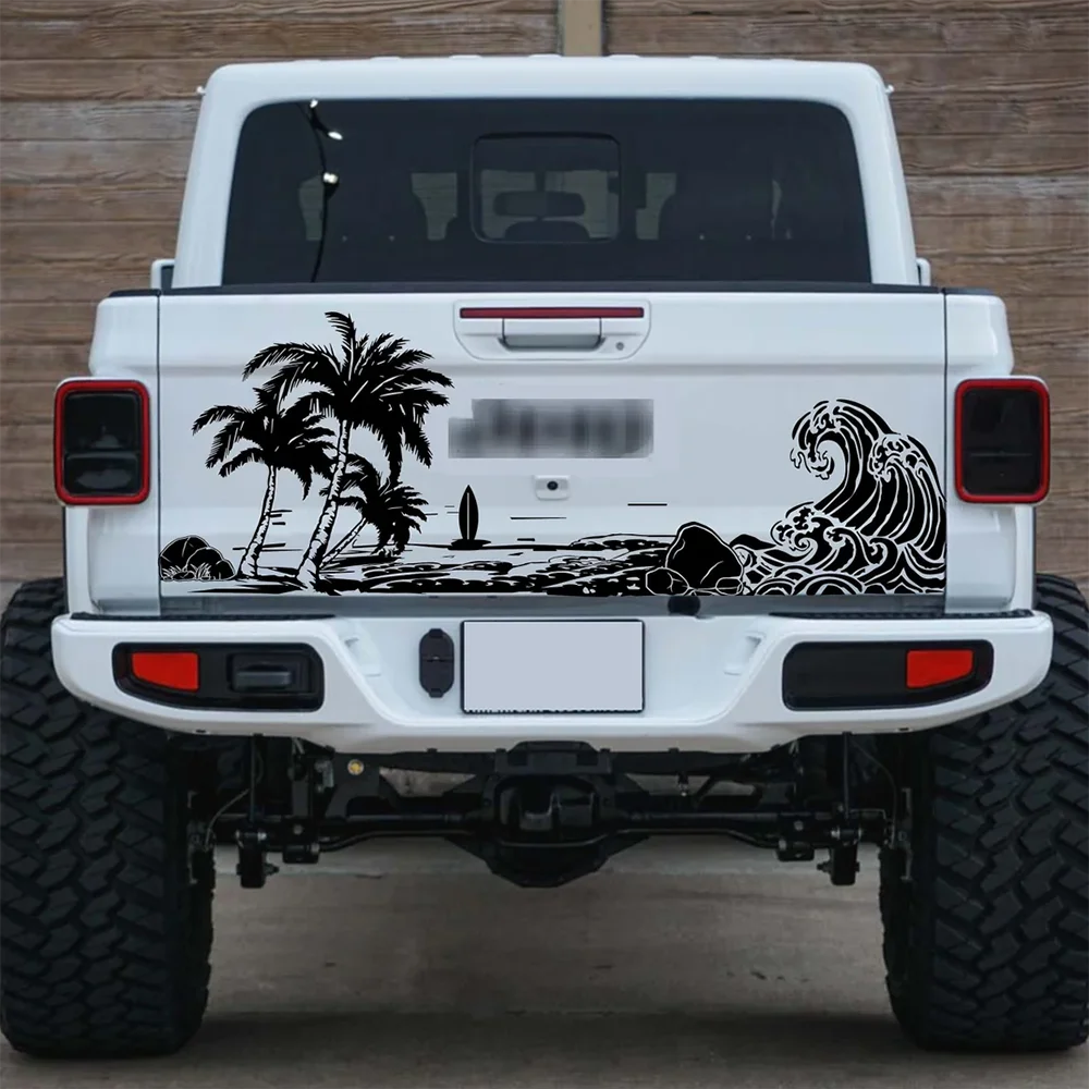 Large Beach Wave Palm Tree Car Sticker Decal Summer Surf Nature Ocean ...