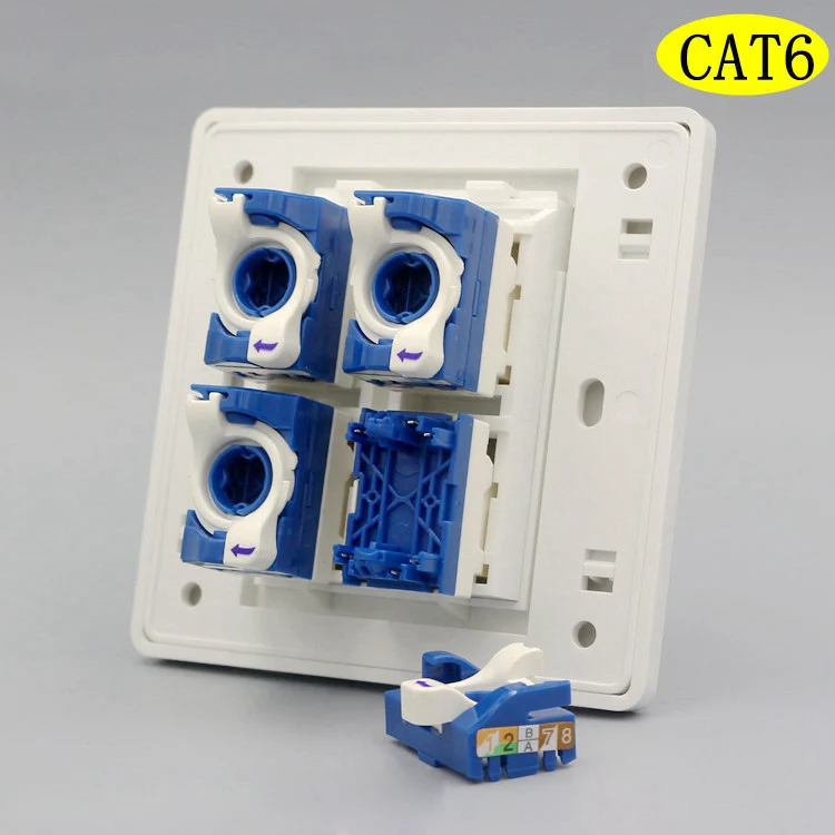 Wall Socket Plate Four Ports Rotating Plug Adapter Rj45 Cat6 Network ...