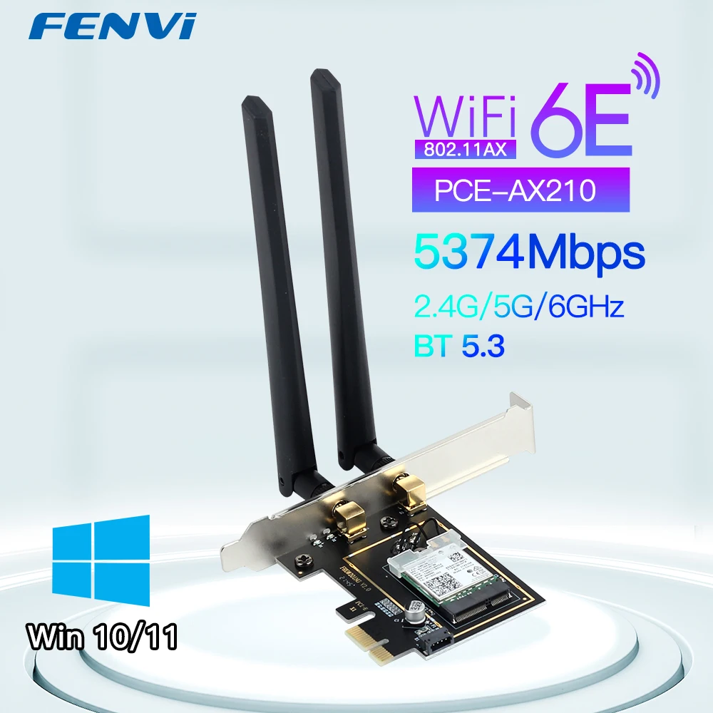 5374Mbps PCIE Wireless WiFi Adapter WiFi 6E AX210 Tri Band 2.4G/5G/6Ghz For Bluetooth5.3 802 ...