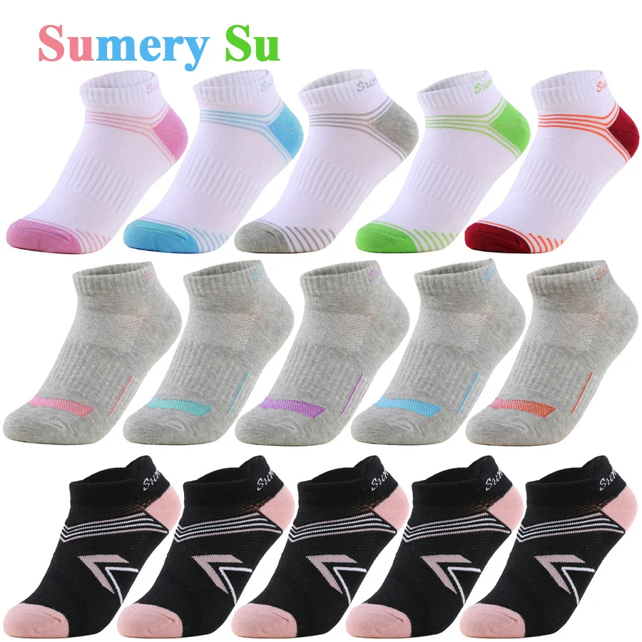 5-Pairs-Lot-Running-Socks-Women-White-Grey-Black-Cute-Colorful-Stripe ...
