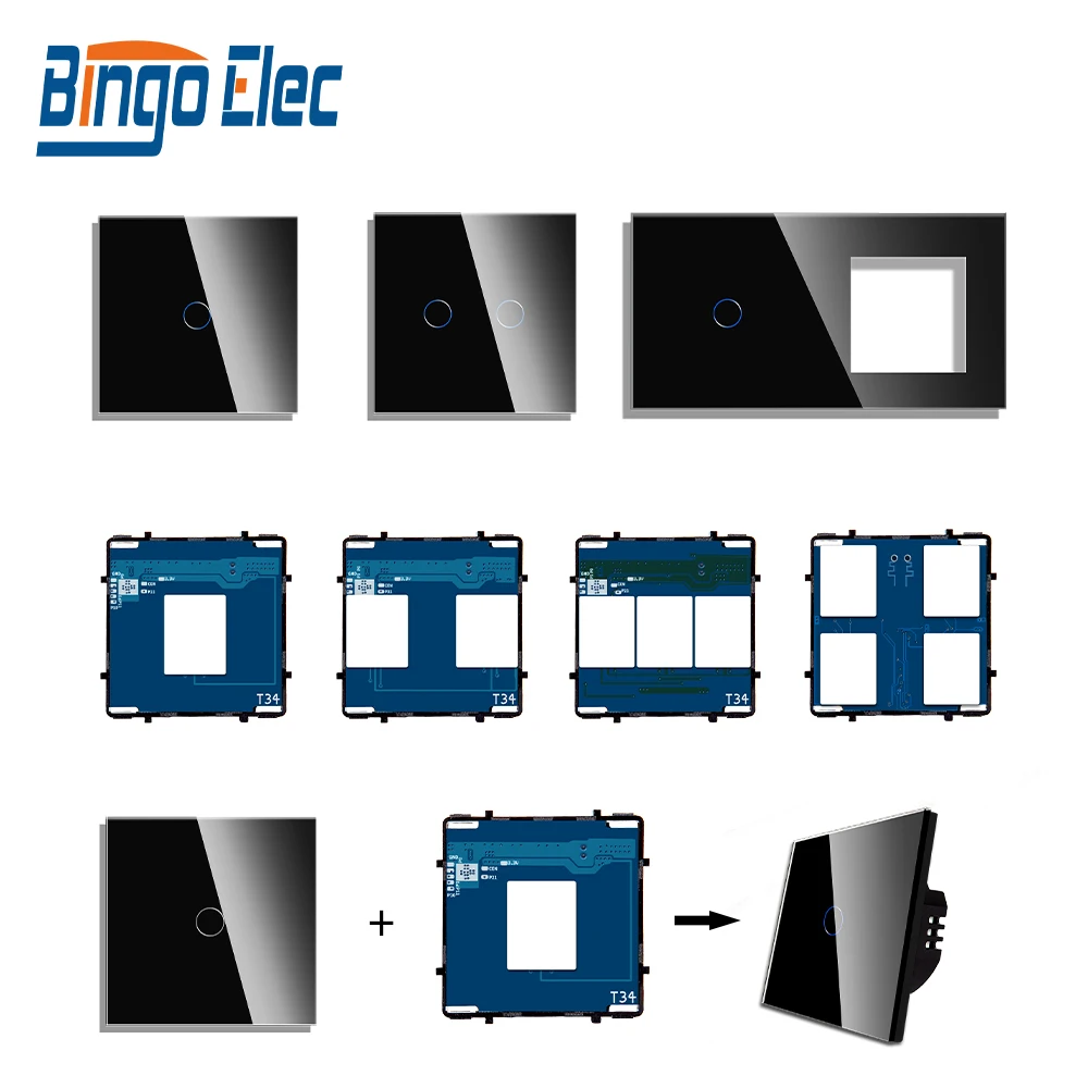 Wall Light Switches Black Glass Panel 1/2way Touch Stair Switches ...