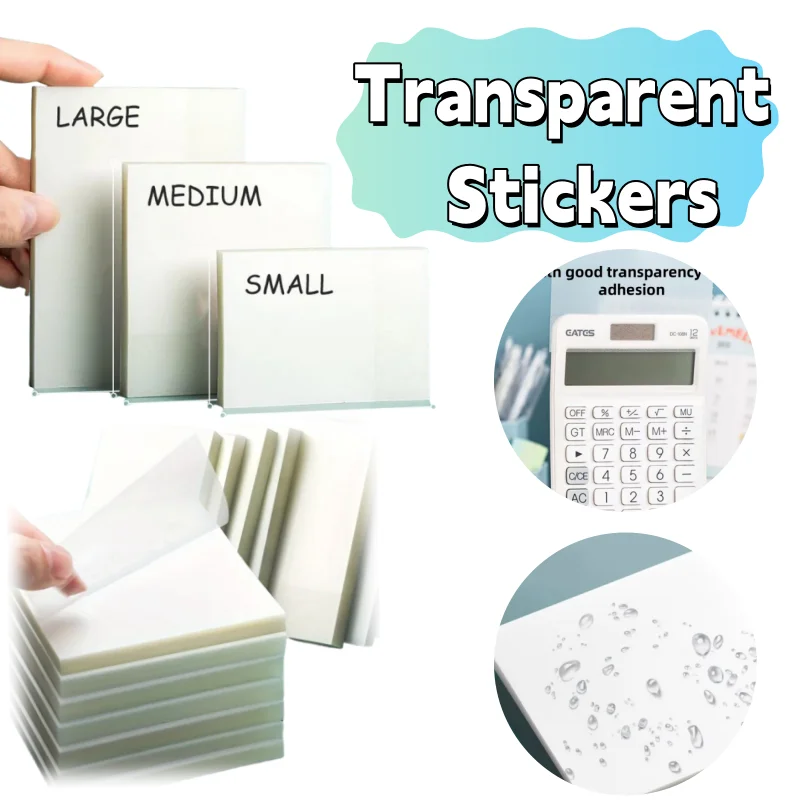 50-150Sheets-Transparent-Waterproof-Stickers-Stationery-Sticky-Note-Pad ...