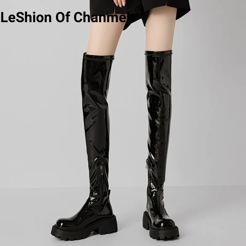 LeShion-Of-Chanmeb-Women-Genuine-Leather-Boots-Block-Heel-Zipper ...