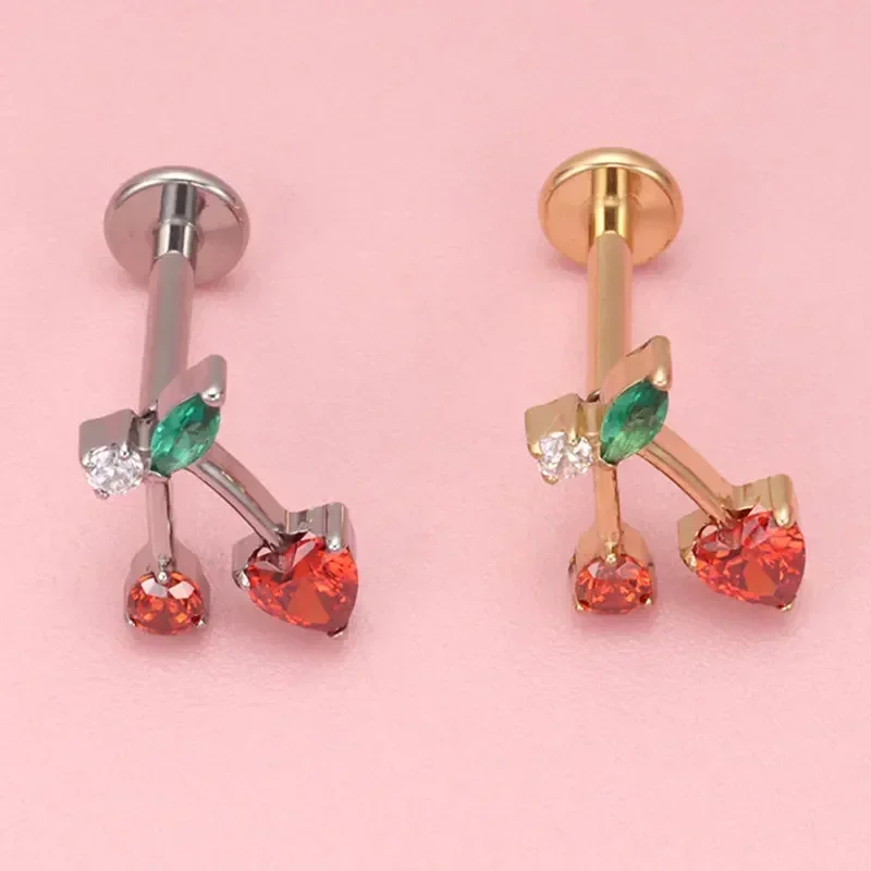 ZOOR F136 TItanium Cherry Lab Piercing 16G 18G Labret Red Heart CZ Ear ...