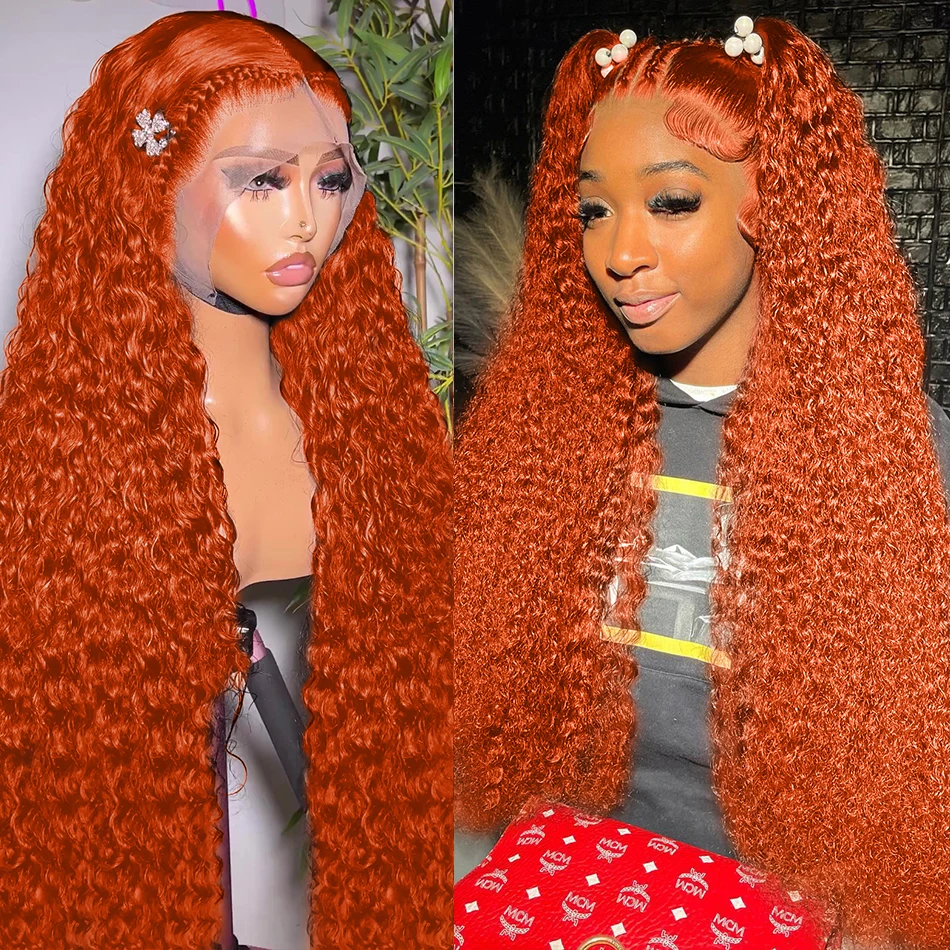Pelucas de cabello humano rizado de 30 pulgadas, Color naranja jengibre ...