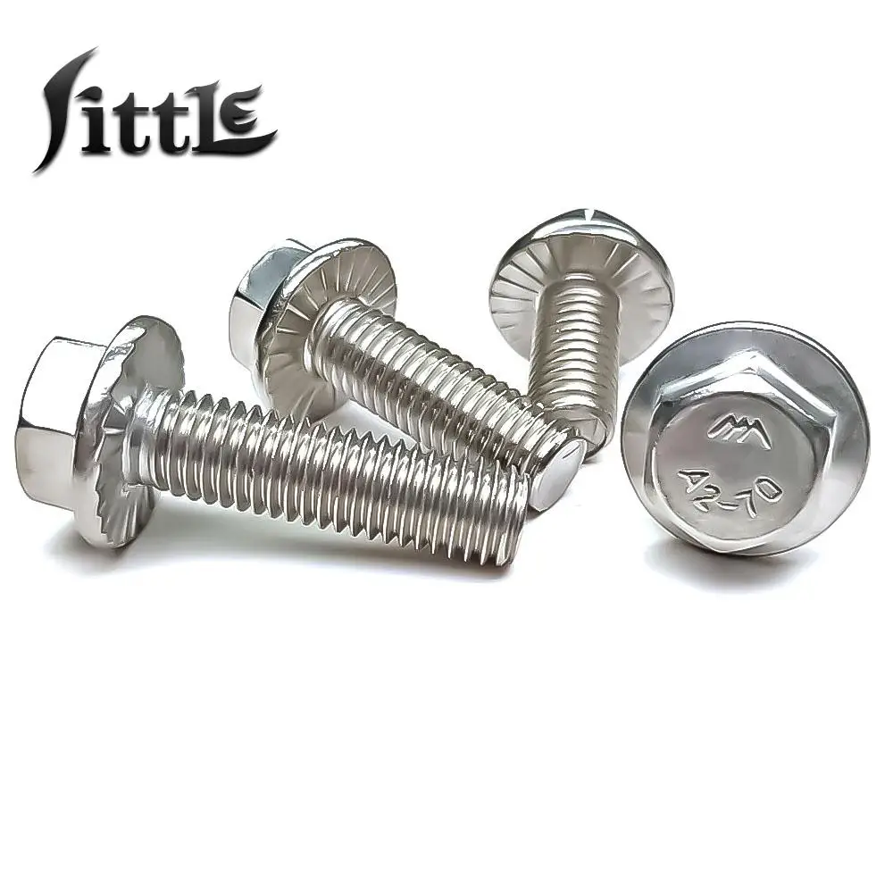 1/20 Pcs M4 M5 M6 M8 M10 M12 A2-70 304 Stainless Steel Hexagon Head with Serrated Flange Cap ...