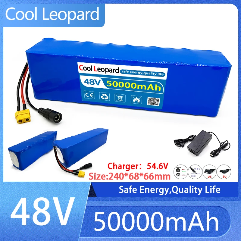 48V E-Bike Battery 48v 50Ah 18650 Lithium Ion Battery Pack 13S3P 54.6V Bike Conversion Kit ...