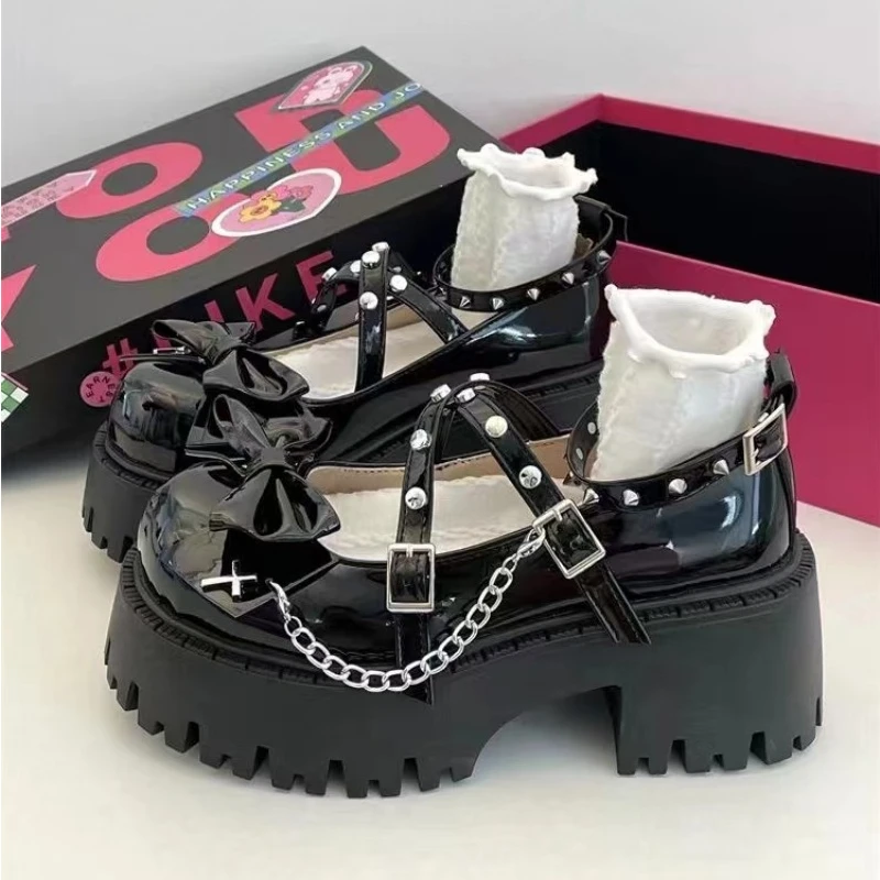 Mary-Jane-zapatos-negros-con-lazo-grande-para-mujer-Calzado-c-modo-con ...