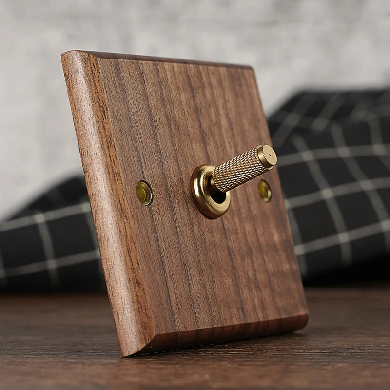 Retro-European-wall-lamp-switch-socket-solid-wood-brass-toggle-switch ...