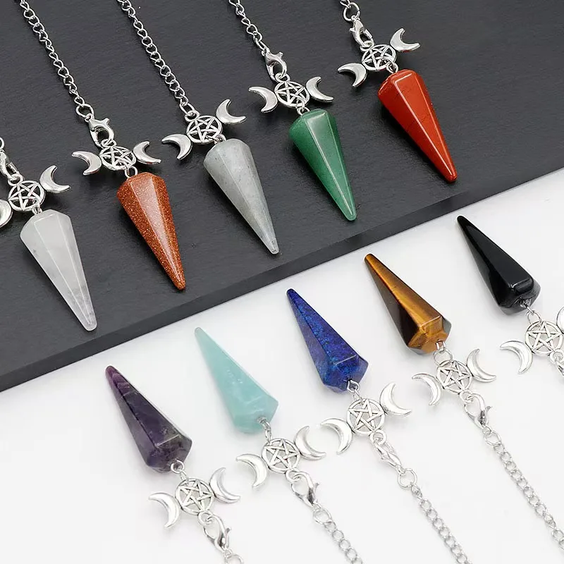Natural Stone Crystal Cone Pendant Hexagonal Pyramid Pendulum ...