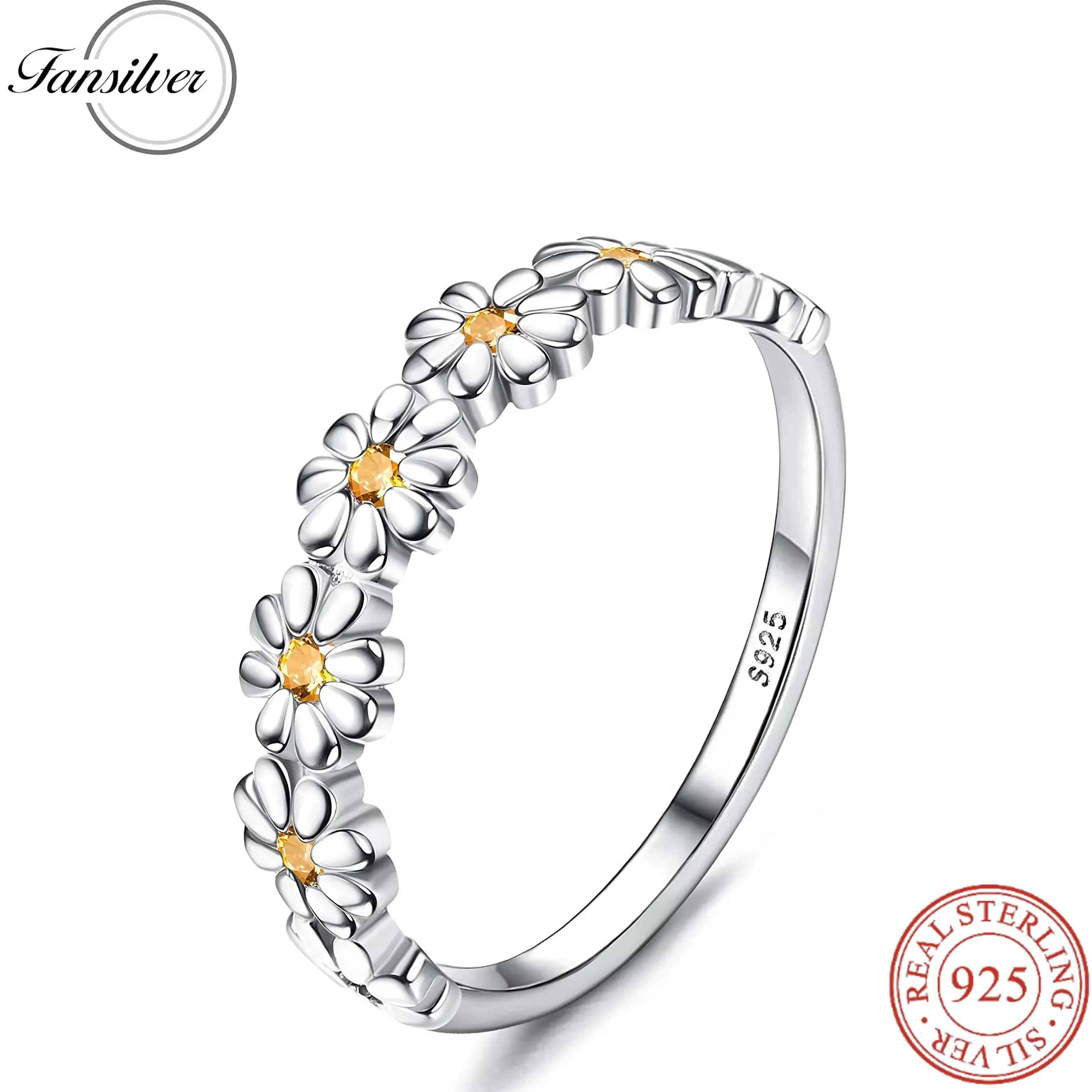Fansilver-925-Sterling-Silver-Daisy-Ring-for-Women-Girls-18K-Gold-Plated-Flower-Colorful-Cubic ...