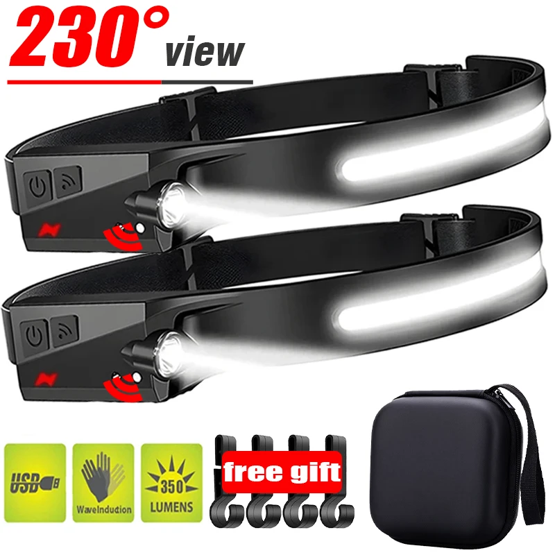 1-20PCS-LED-Sensor-Headlamp-USB-Rechargeable-Flashlight-Built-in ...