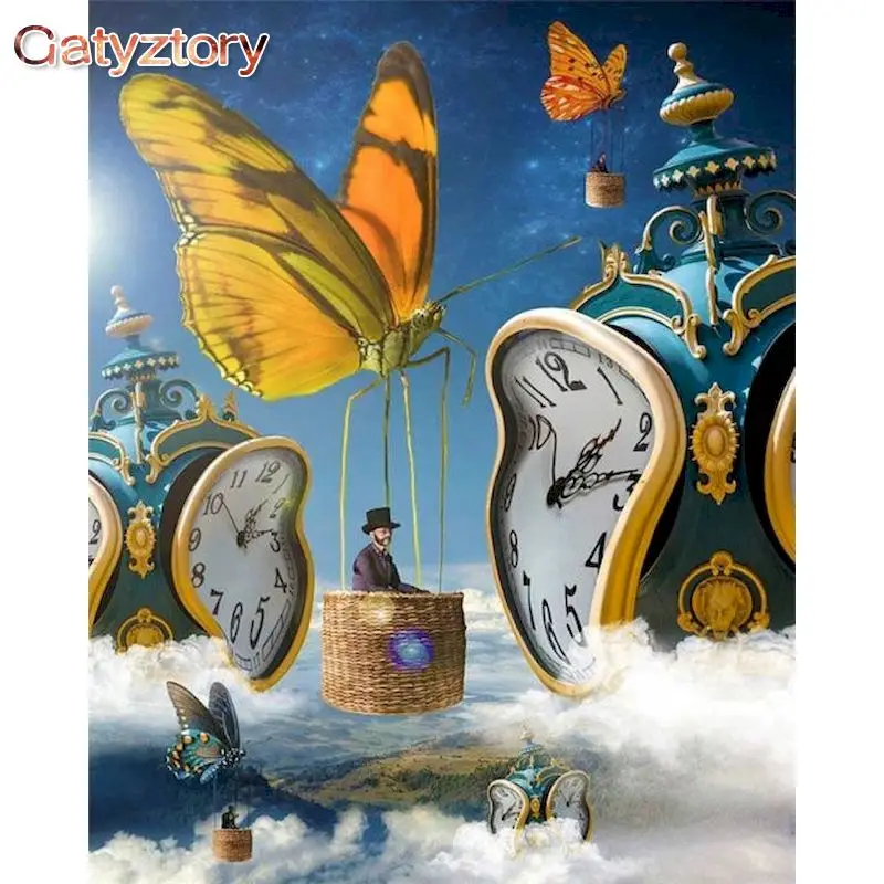 Person With Abstract Clock Paintings