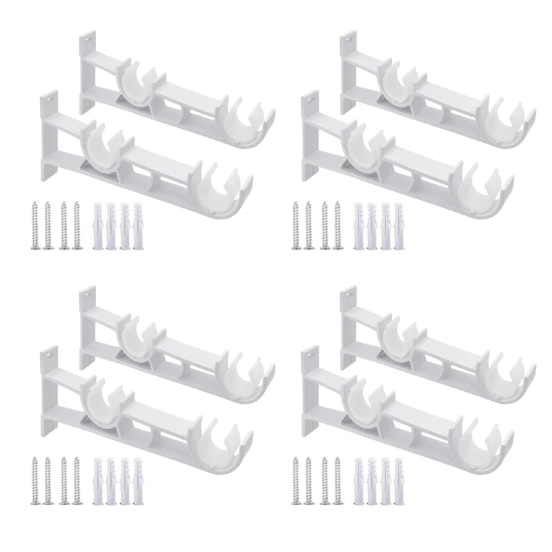 8-Pack-Double-Curtain-Poles-Holder-White-Metal-Drapery-Rod-Support-Wall ...