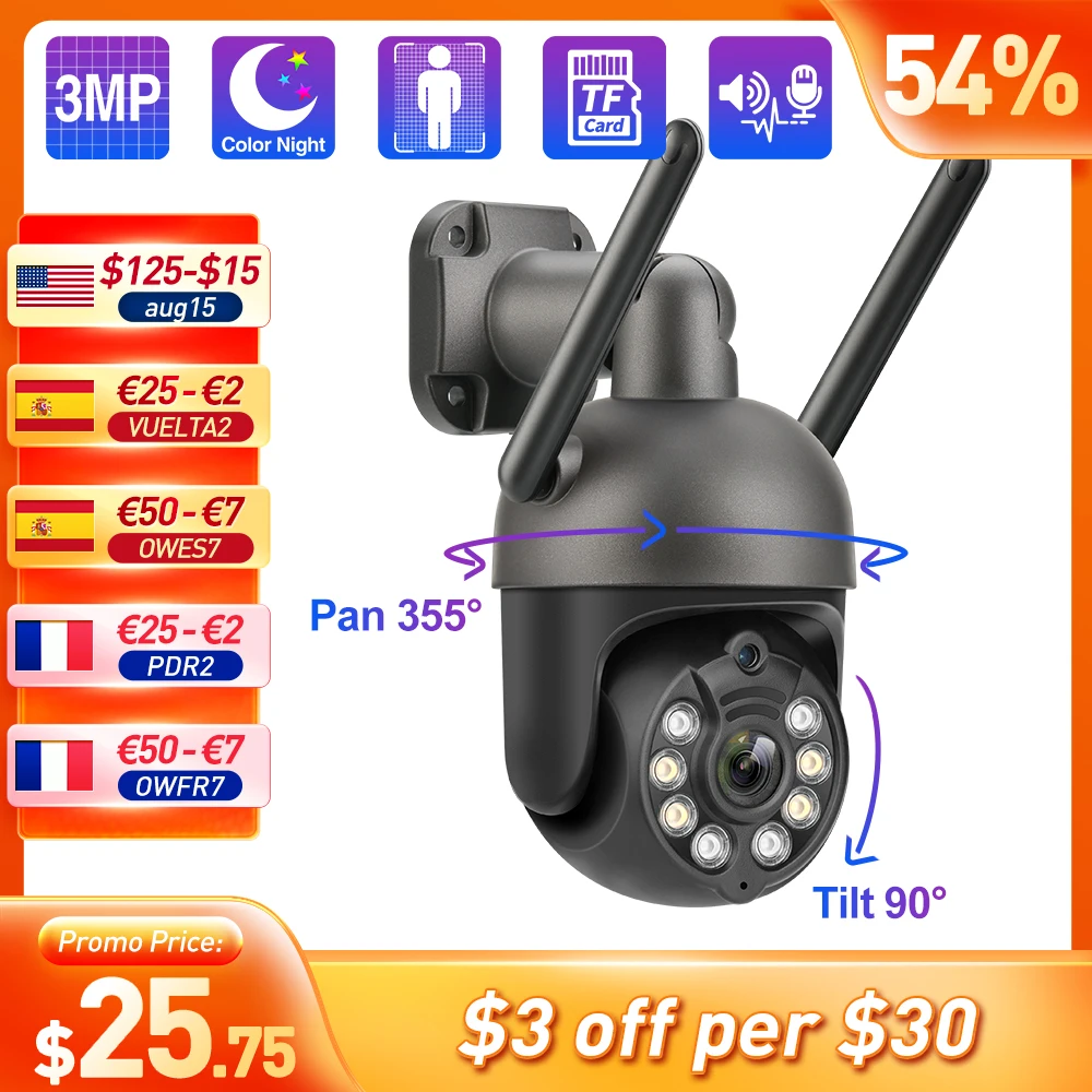 Techage 3mp Wifi Ip Camera Outdoor Wireless Security Ptz Camera Human ...