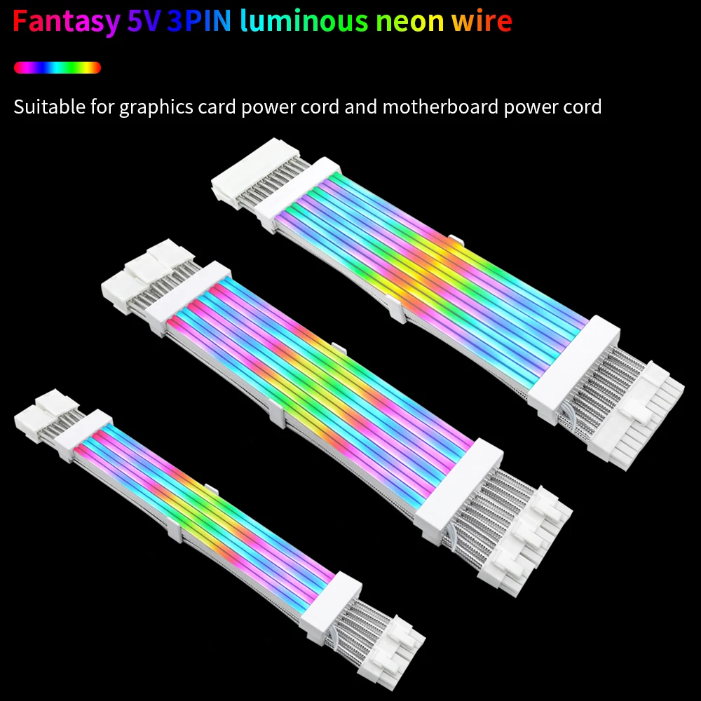 TISHRIC 18AWG ARGB Sync PSU Power Supply Extension Cable Computer PCI-E ...