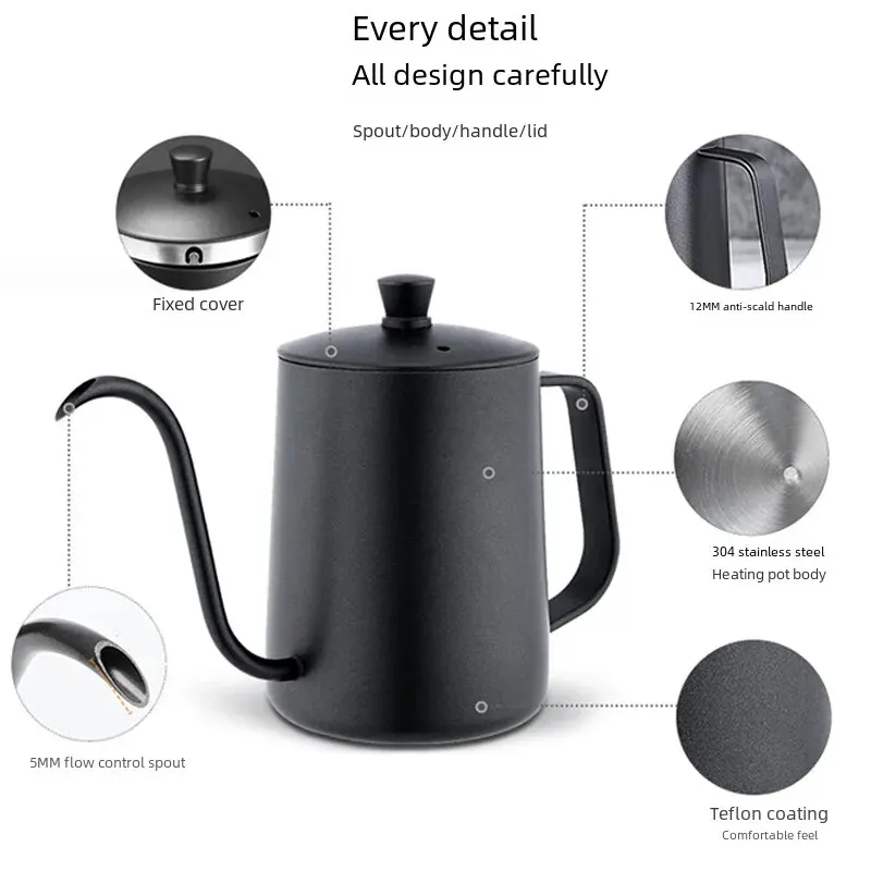 304-Stainless-Steel-Coffee-Pot-Fine-Spout-Long-Handle-For-Home-Use-Hand ...