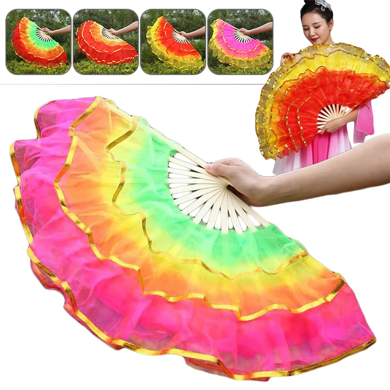3-4-5-6-Layers-Large-Silk-Flower-Dancing-Hand-Fan-Foldable-Handmade ...