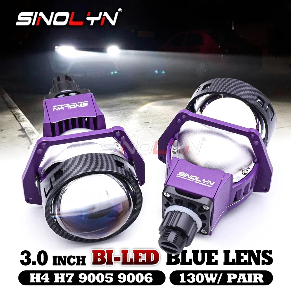 Sinolyn-lentes LED Bi azules de 3 pulgadas para coche, faros delanteros ...