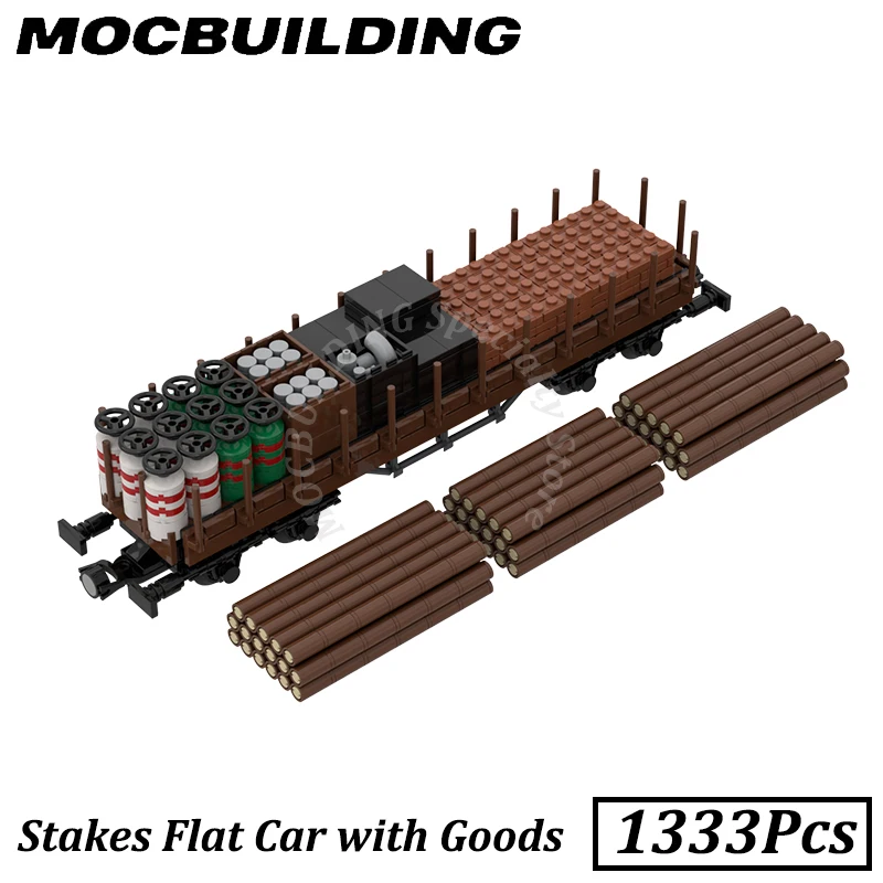 Stakes-Flatcar-with-Goods-Train-Model-Railway-Accessories-MOC-Building ...