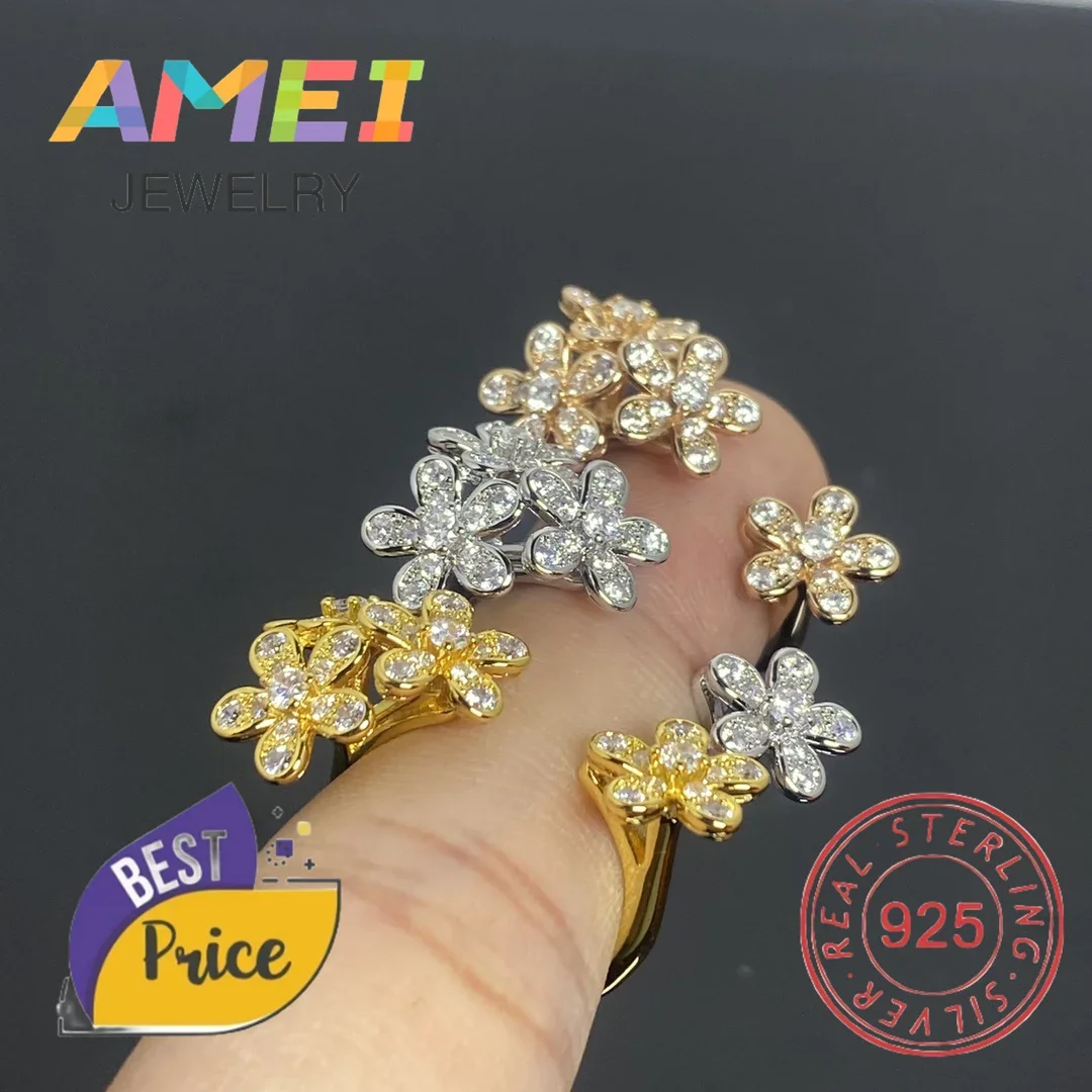 2024-New-European-and-American-S925-Silver-Open-Full-Diamond-Flower-Ring-Couple-Gift-Simple ...