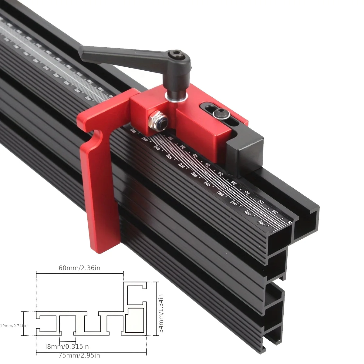 75-Type-Black-Aluminum-Profile-Router-Fence-W-Laser-Scale-T-Track-Table ...