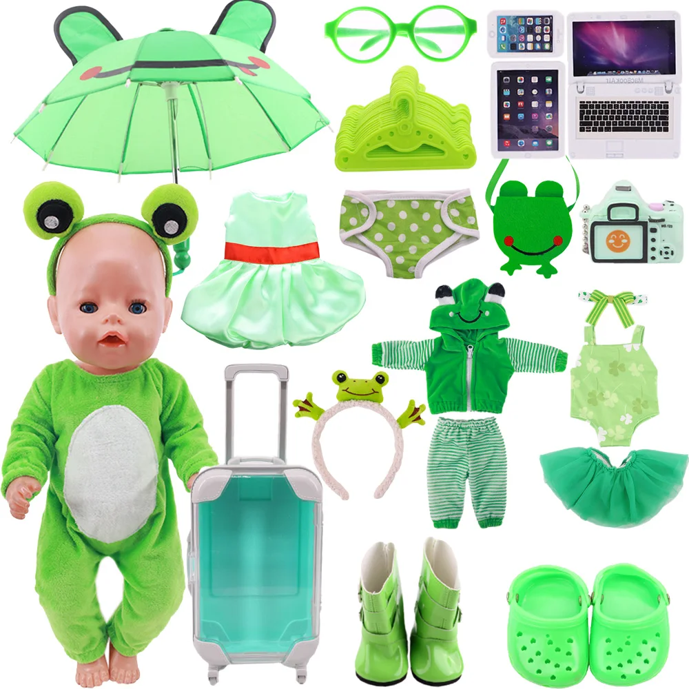 Doll Clothes Green Series Dsiney Frog Cartoon Dress Doll Shoes For 18 ...