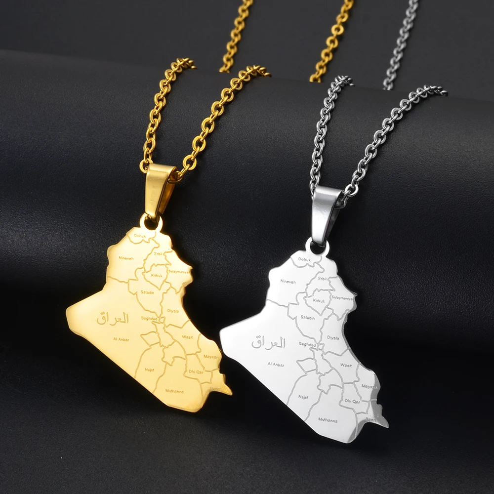 Anniyo Republic Of Iraq Map With Cities Name Pendant Necklaces Jewelry ...