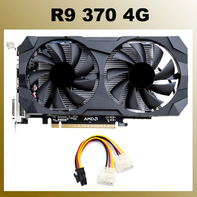 AMD R9 370 4G Video Card Desktop Graphics Card with Power Cable 256Bit HDMI+DVI+DP Output ...