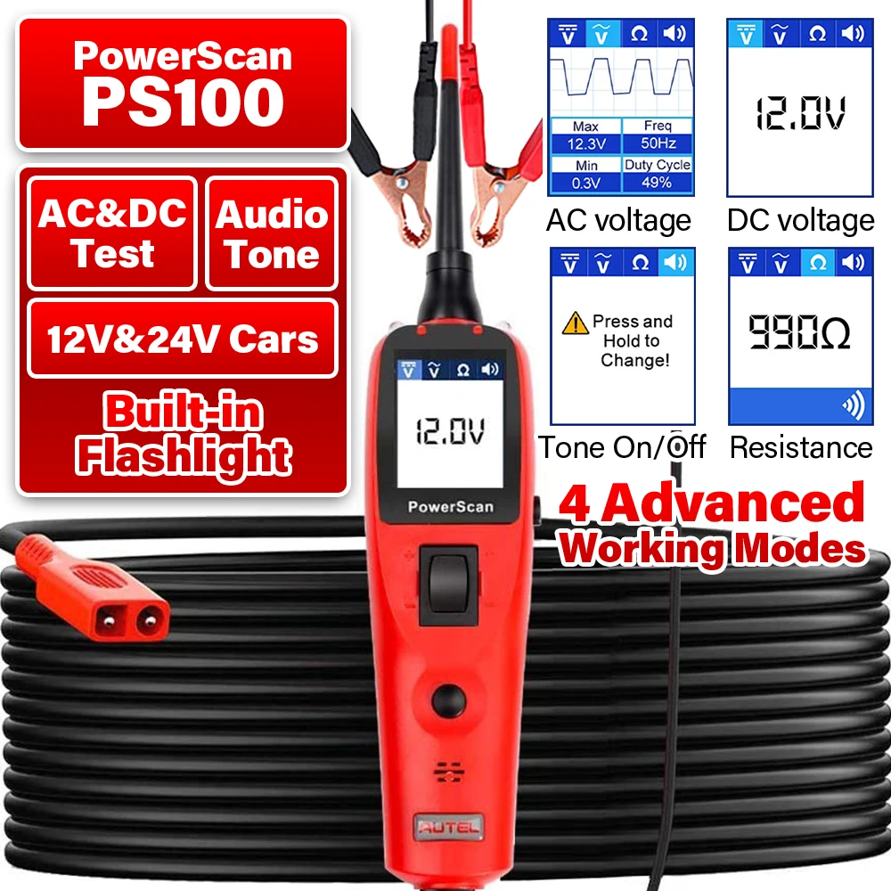 AUTEL PowerScan PS100 Automotive Circuit Tester Universal 12V 24V Power ...