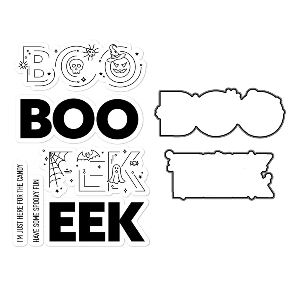 2024-New-Halloween-Iconic-Boo-Eek-Sentiments-Words-Clear-Stamps-Cutting ...
