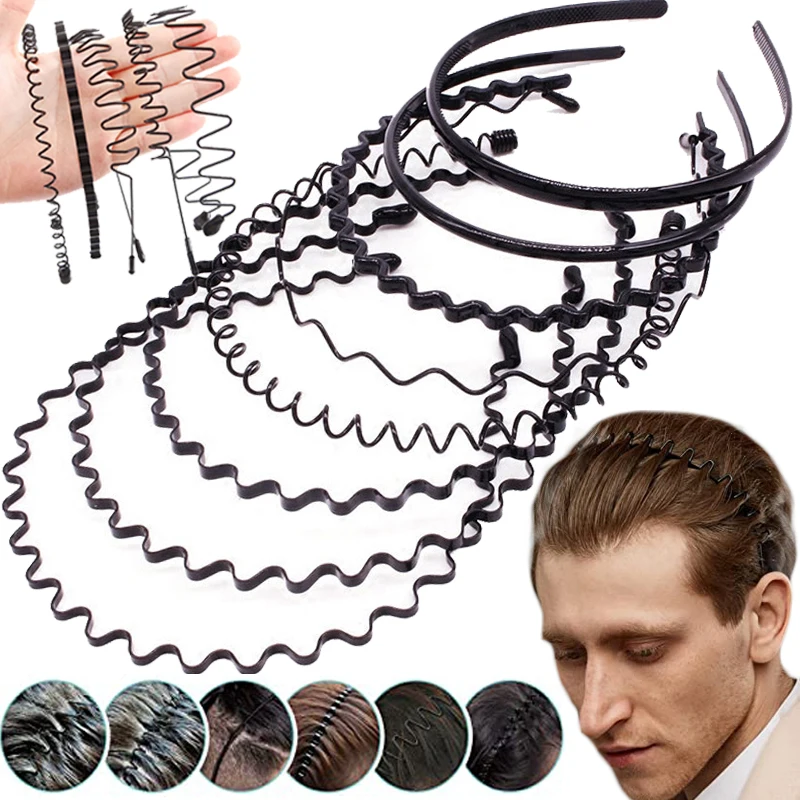 Diadema ondulada de Metal negro para hombres y mujeres, banda para el ...