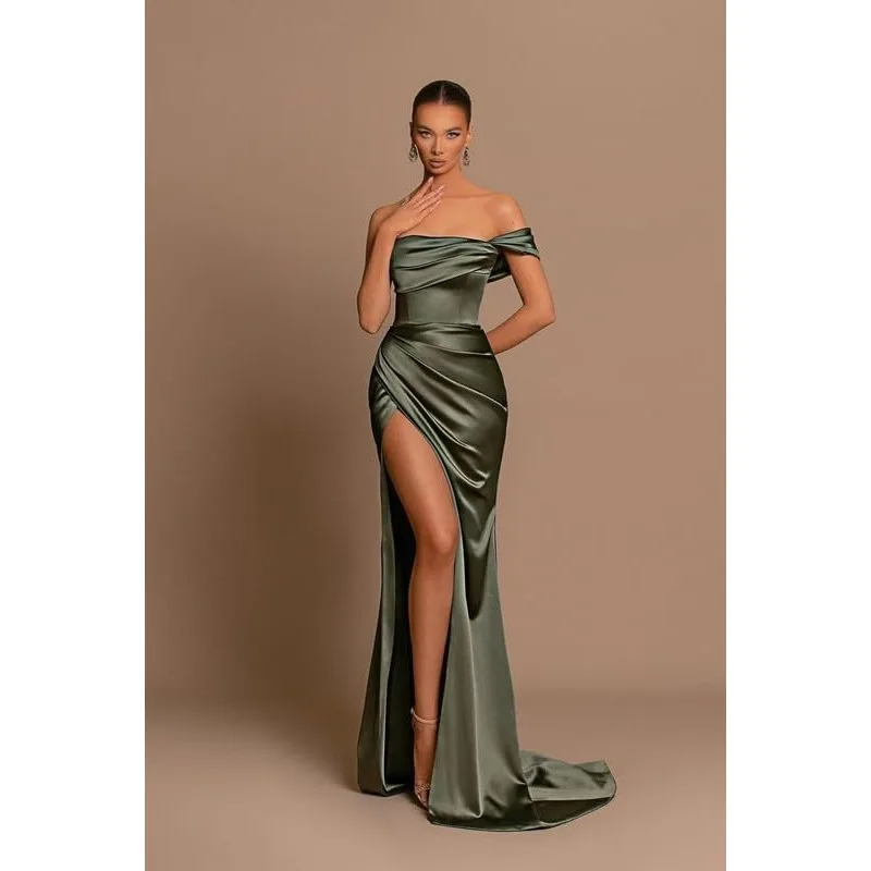 Wakuta-One-Shoulder-Mermaid-Bridesmaid-Dresses-with-Slit-Satin-Maxi ...