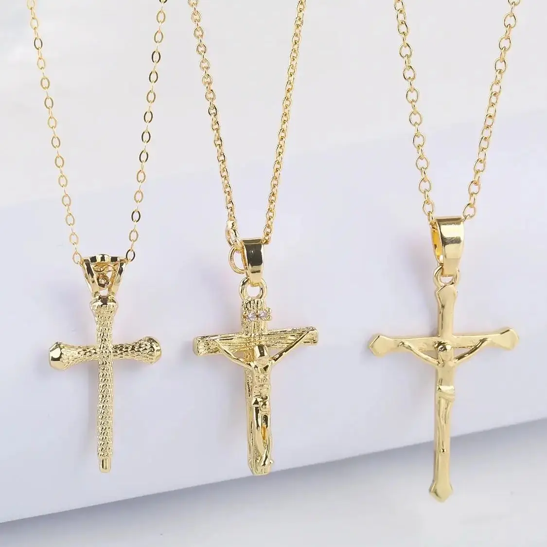 Christian-Jesus-Cross-Necklace-For-Women-Men-Copper-Chains-Choker ...