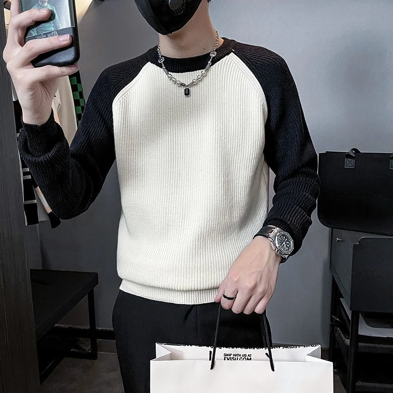 Knit-Sweater-Male-White-Men-s-Clothing-Short-Round-Collar-Crewneck ...