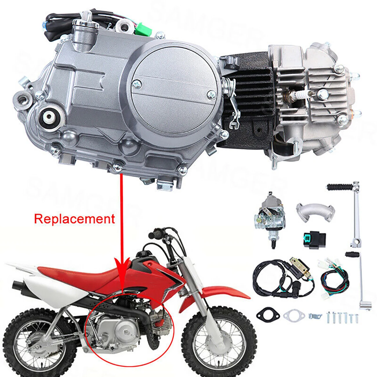 Samger 125CC 4 Stroke Engine Long Case Manual Clutch Motor Engine Carb ...