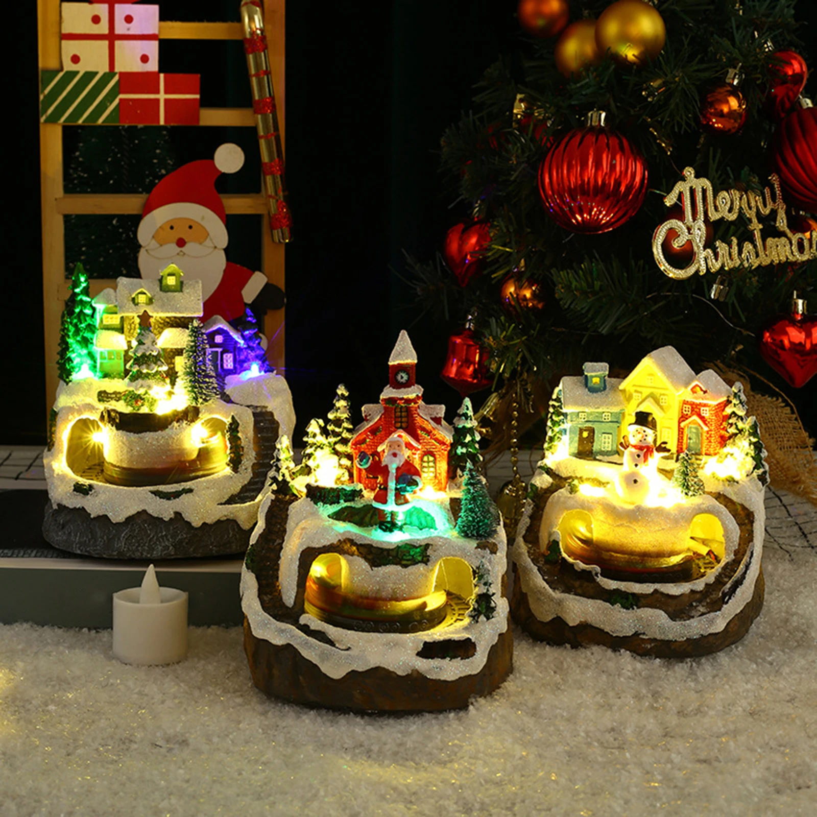 Christmas-Village-House-Snow-Tree-Scene-Lights-Up-Holiday-Decoration ...
