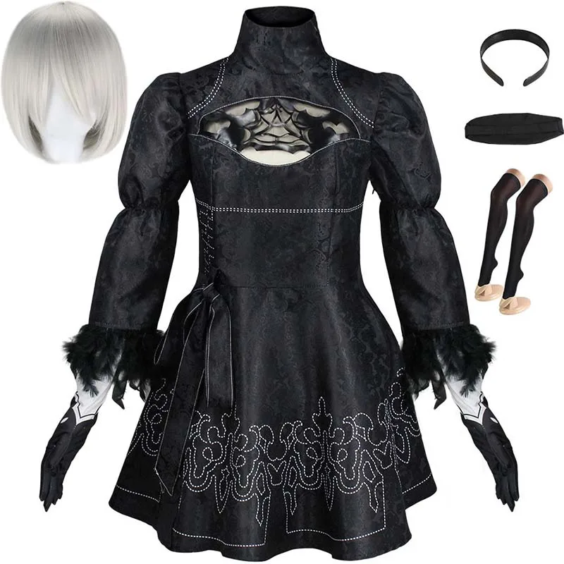 Big-Size-Yorha-2B-Cosplay-Costume-Black-Leotard-Dress-2B-Full-Set ...