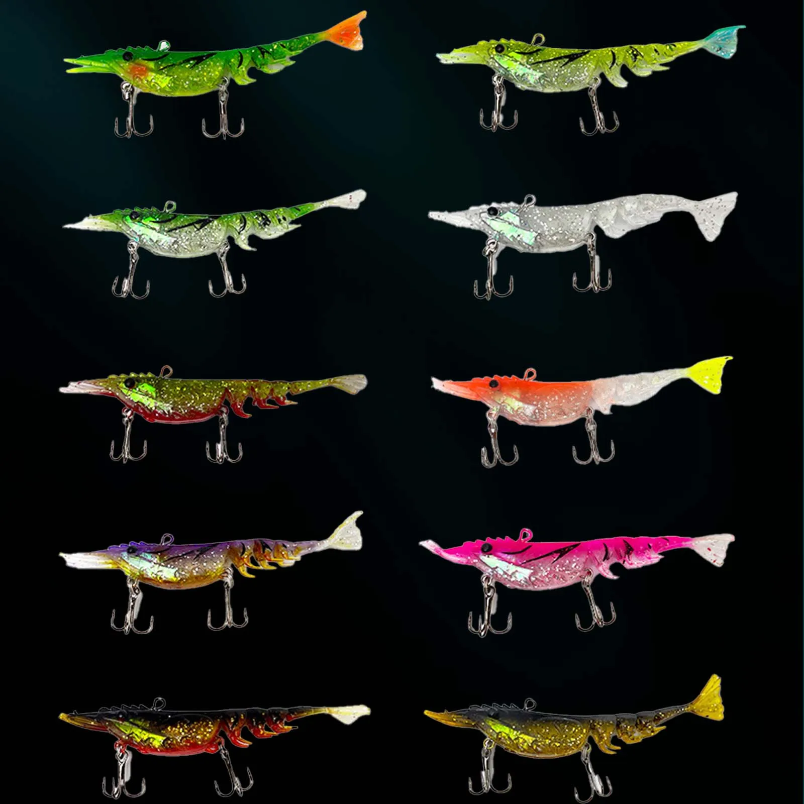 Goture 3pcs/lot Shrimp Silicone Soft Bait Set 10.5cm with Fishing Hook ...