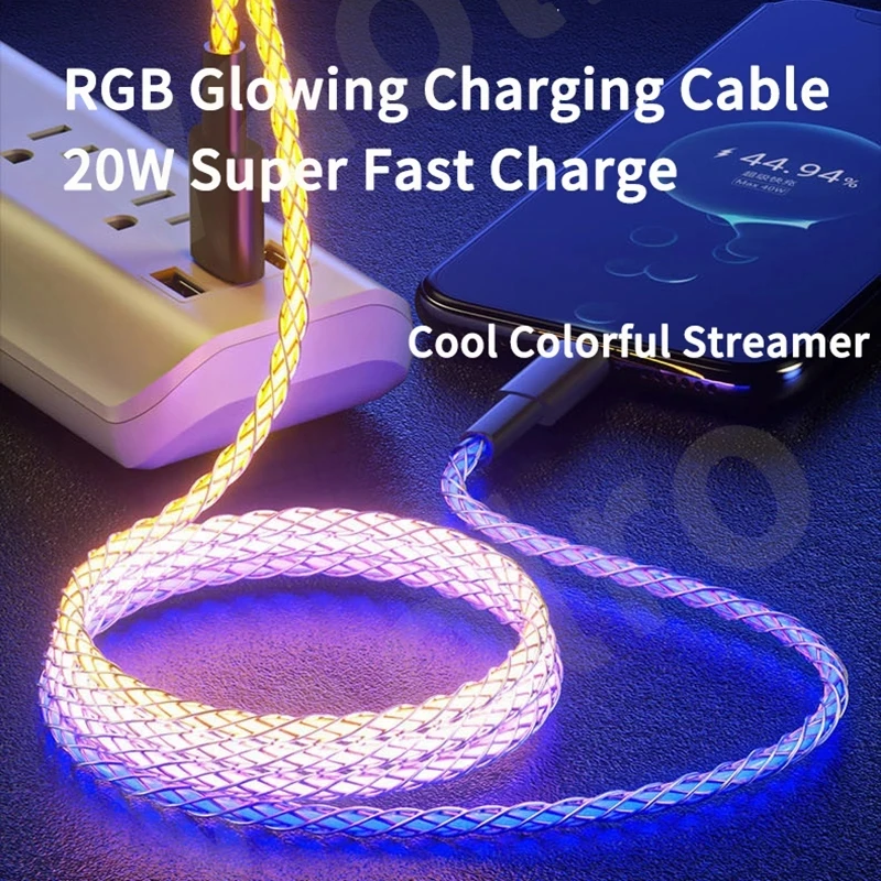 RGB Super 6A Fast Charging Date Cable Flow Cool Colorful Streamer ...