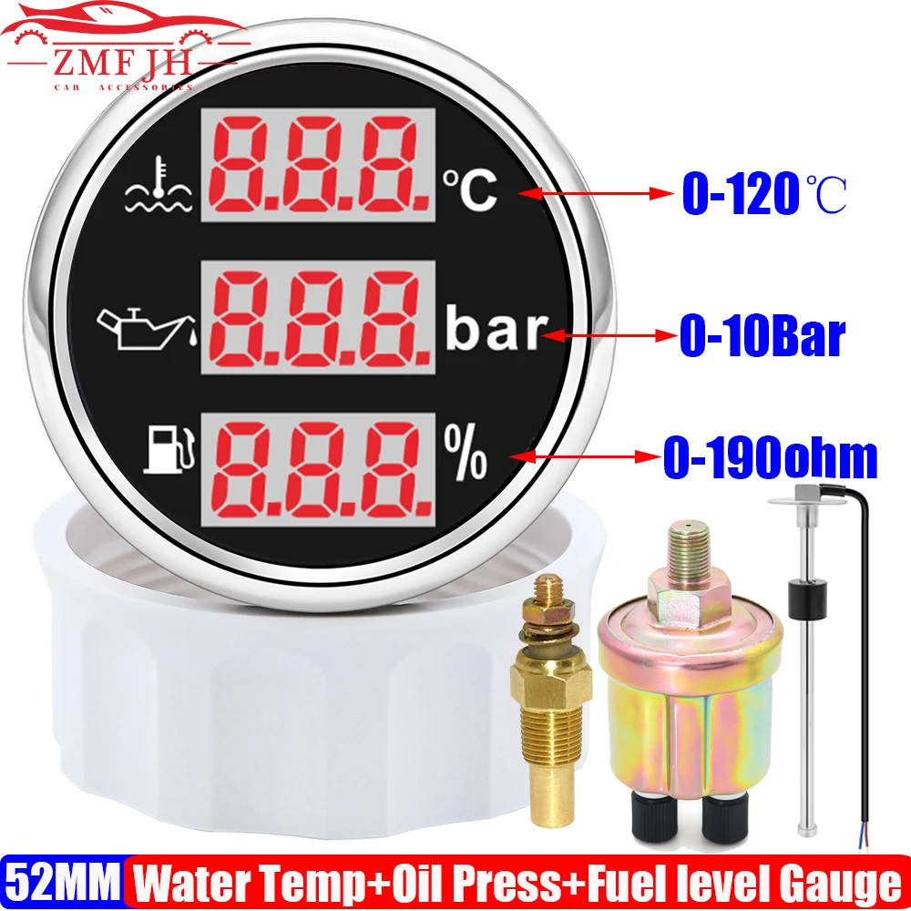 Digital 3 In 1 52MM Gauge with Alarm Water Temperature+Oil Pressure ...