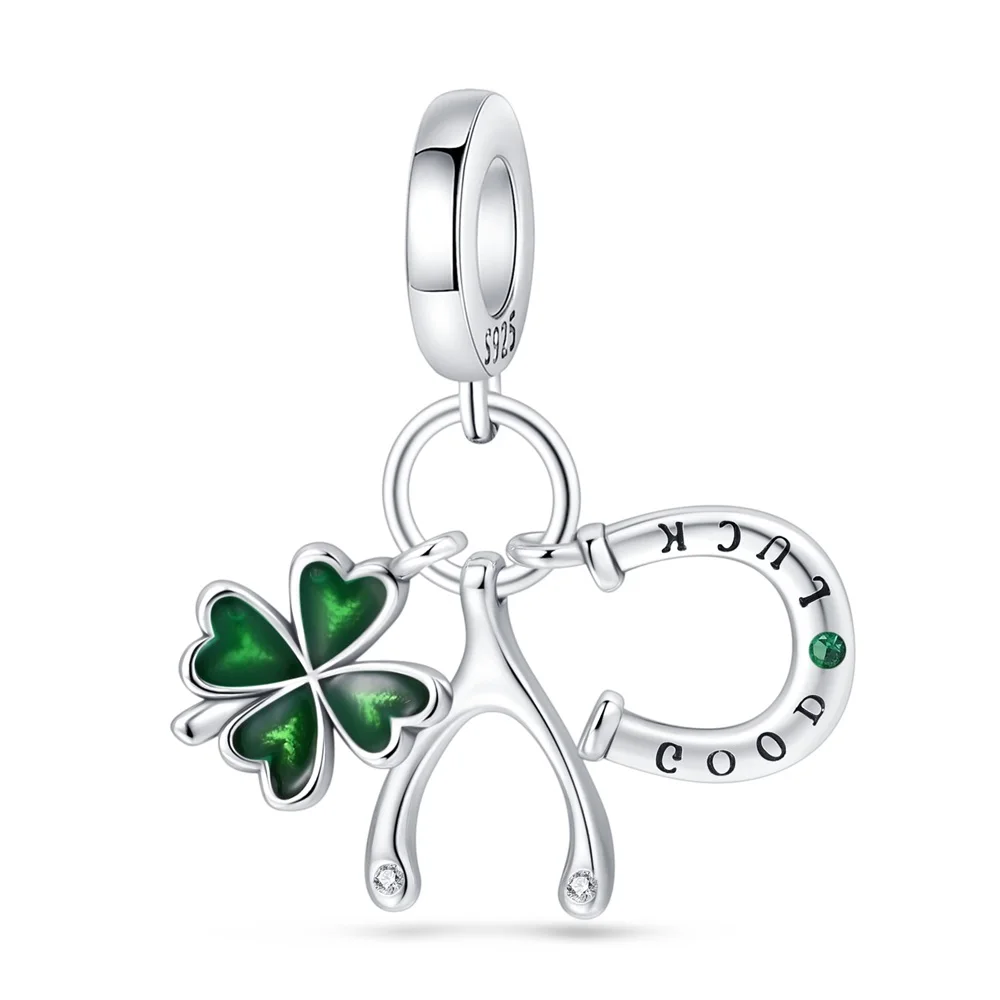 Artistic-925-Sterling-Silver-Green-Clover-Horseshoe-Charm-Fit-Pandora ...